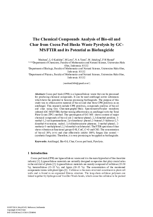 (PDF) The Chemical Compounds Analysis of Bio-oil and Char from Cocoa ...
