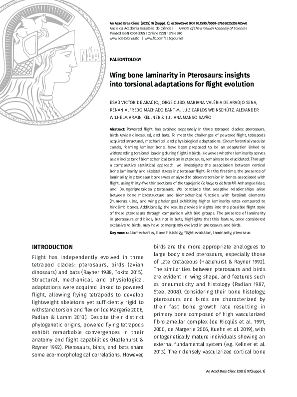 (PDF) Wing bone laminarity in Pterosaurs: insights into torsional adaptations for flight evolution