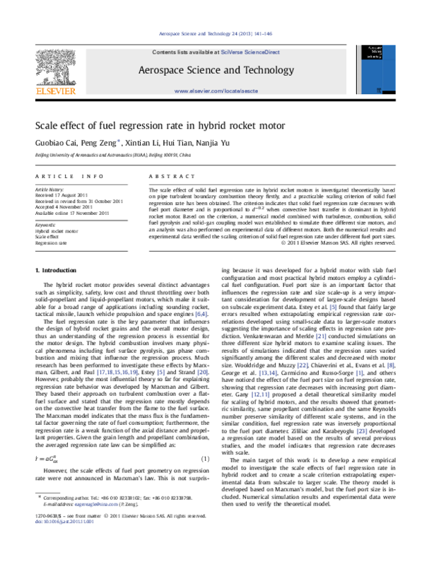 (PDF) Scale effect of fuel regression rate in hybrid rocket motor