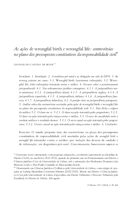 (PDF) As ações de wrongful birth e wrongful life: controvérsias no ...