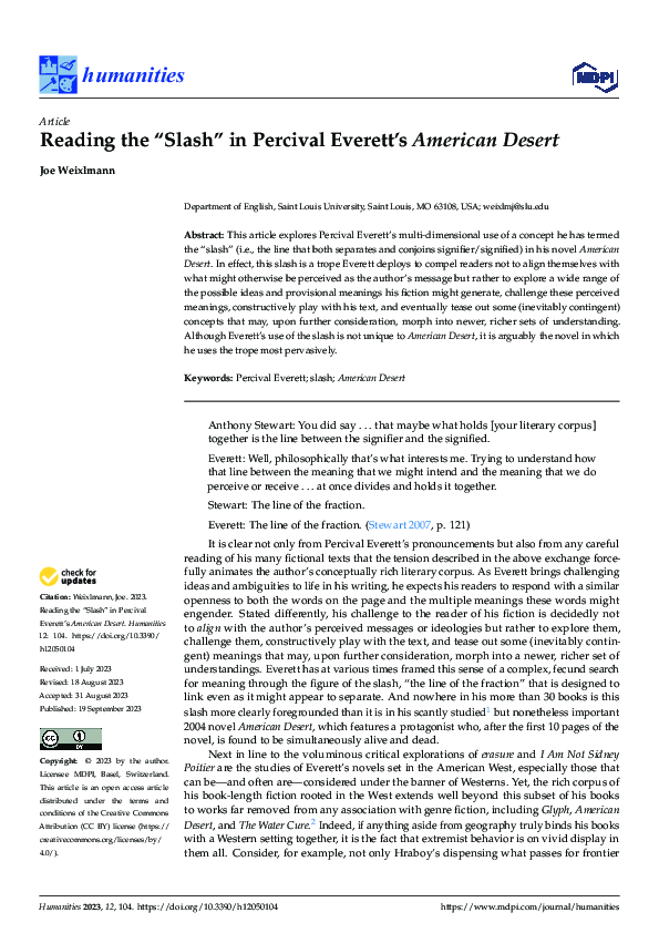 (PDF) Reading the “Slash” in Percival Everett’s American Desert