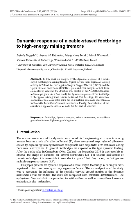 (PDF) Dynamic response of a cable-stayed footbridge to high-energy mining tremors