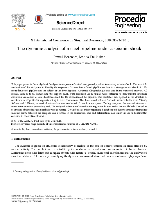 (PDF) The dynamic analysis of a steel pipeline under a seismic shock