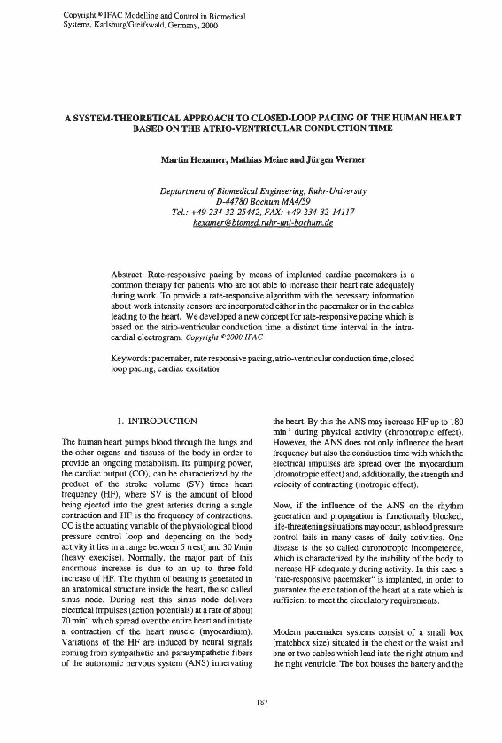 (PDF) A System-Theoretical Approach to Closed-Loop Pacing of the Human ...