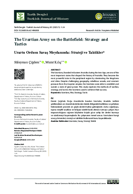 (PDF) The Urartian Army on the Battlefield: Strategy and Tactics