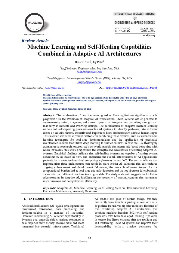 (PDF) Machine Learning and Self-Healing Capabilities Combined in Adaptive AI Architectures