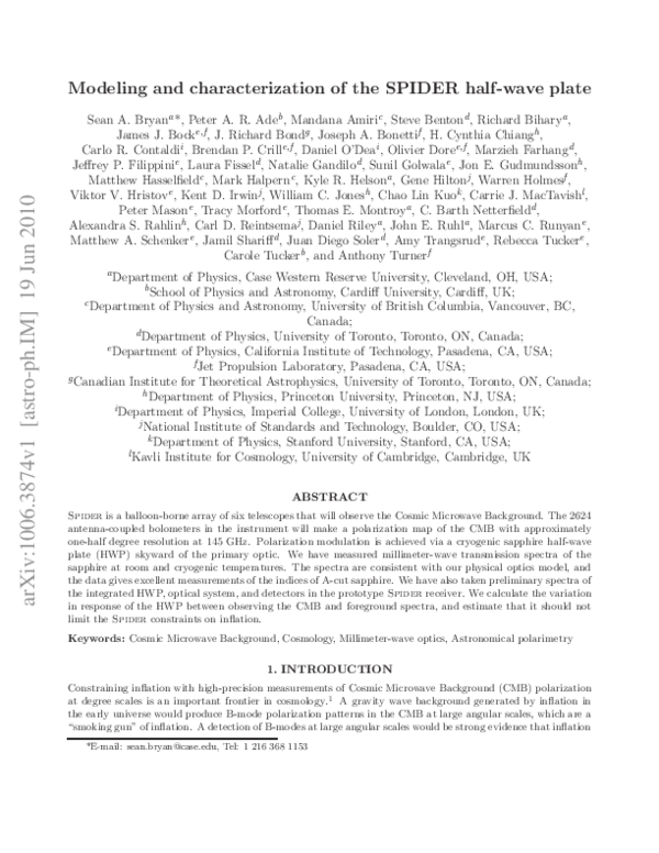(PDF) Modeling and characterization of the SPIDER half-wave plate