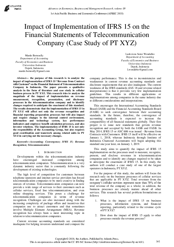 (PDF) Impact of Implementation of IFRS 15 on the Financial Statements of Telecommunication ...