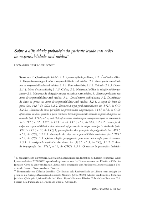 (PDF) Sobre a dificuldade probatória do paciente lesado nas ações de ...