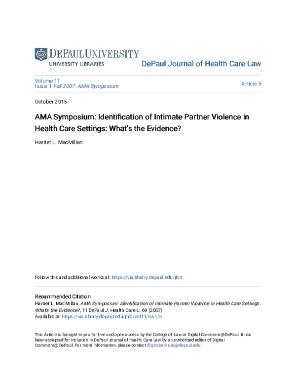 (PDF) AMA Symposium: Identification of Intimate Partner Violence in ...