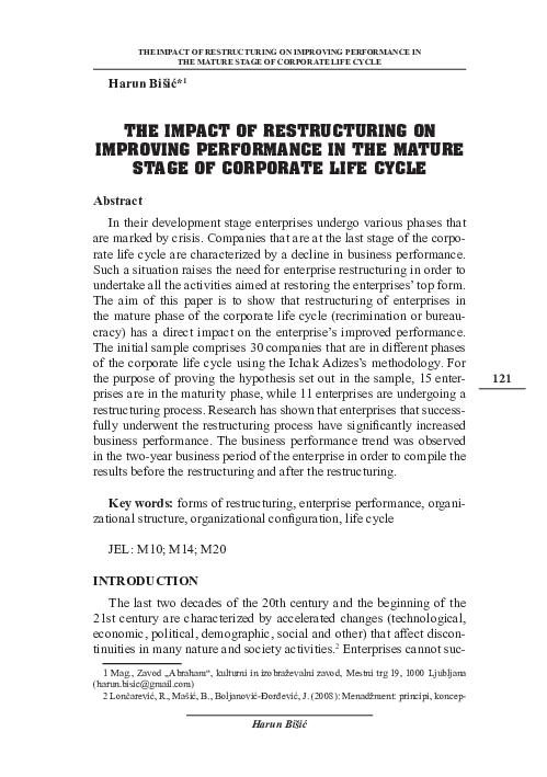 (PDF) The Impact of Restructuring on Improving Performance in the Mature Stage of Corporate Life ...