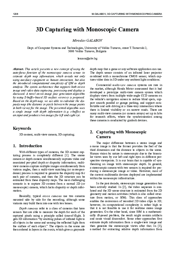 (PDF) 3D Capturing with Monoscopic Camera