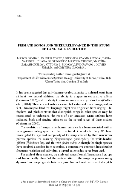 (PDF) Primate songs and their relevance in the study of language evolution