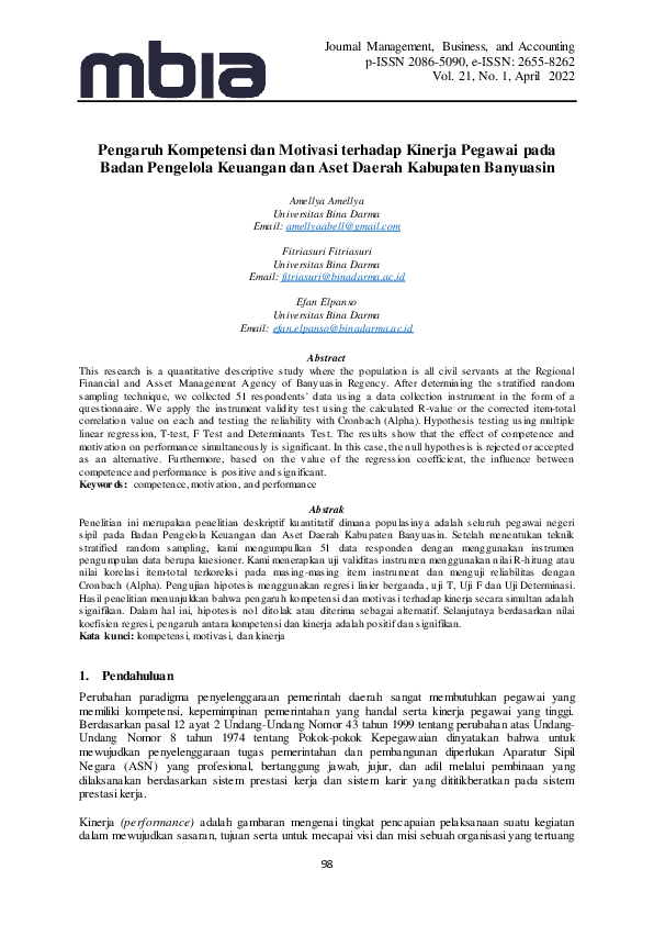 (PDF) Pengaruh Kompetensi dan Motivasi terhadap Kinerja Pegawai pada Badan Pengelola Keuangan ...