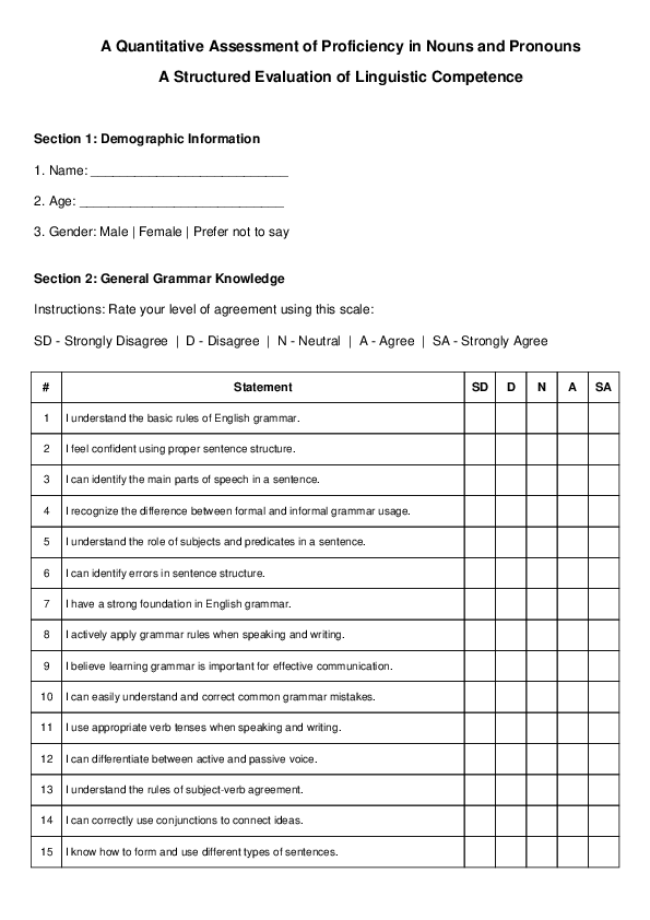(PDF) Quantitative Assessment Proficiency Nouns and Pronouns