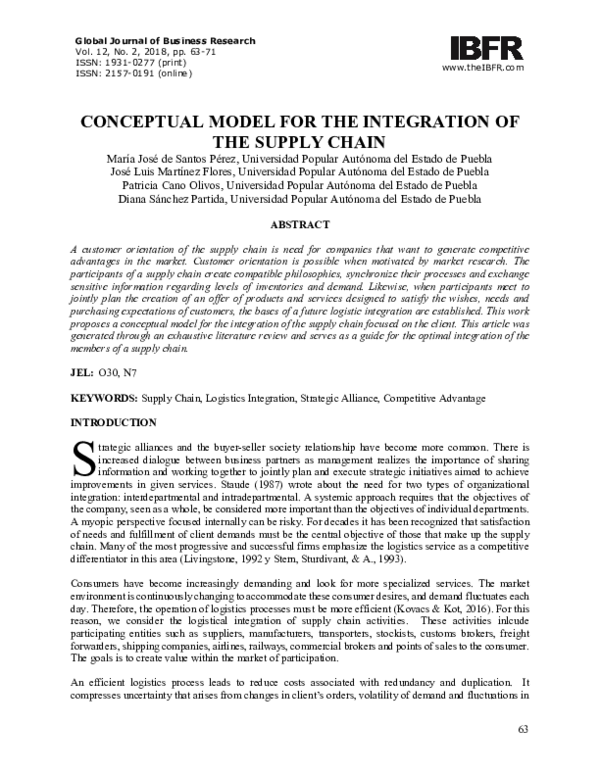 (PDF) Conceptual Model For The Integration Of The Supply Chain