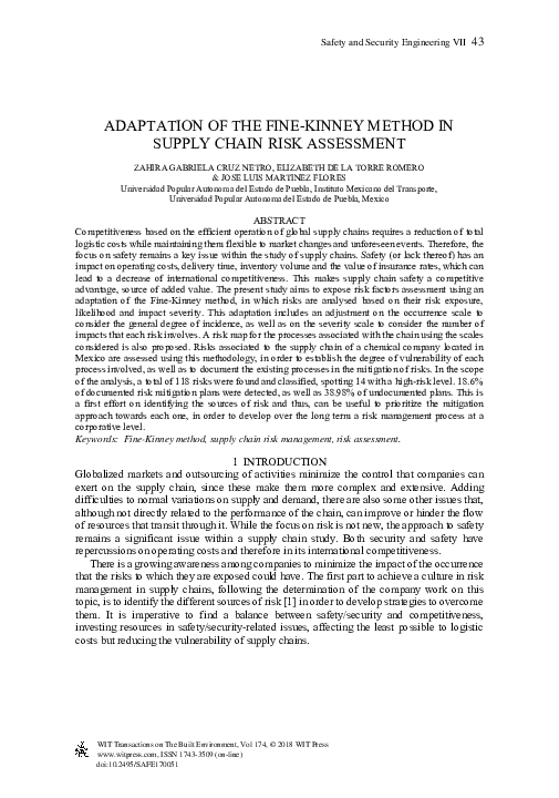 (PDF) Adaptation of the Fine-Kinney Method in Supply Chain Risk Assessment