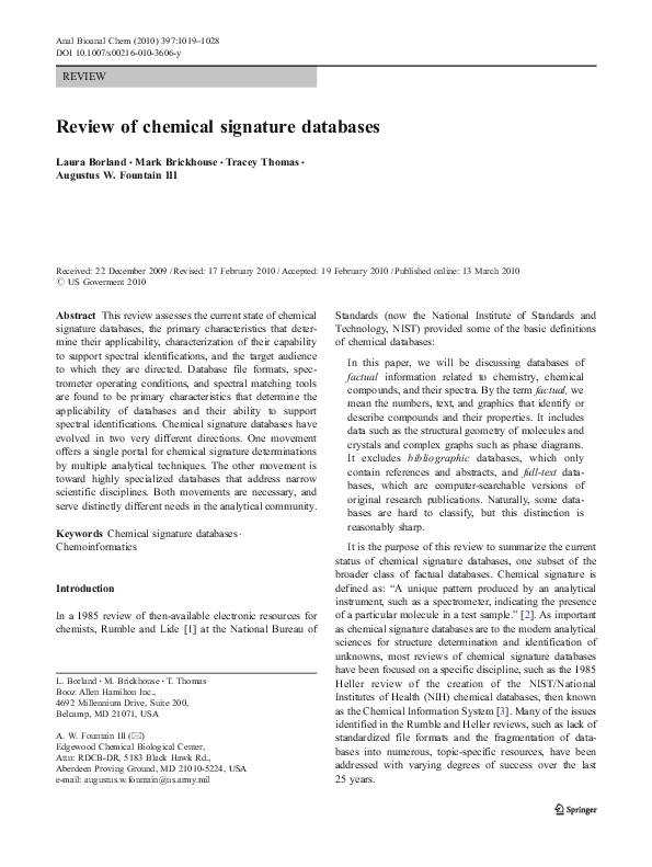(PDF) Review of chemical signature databases