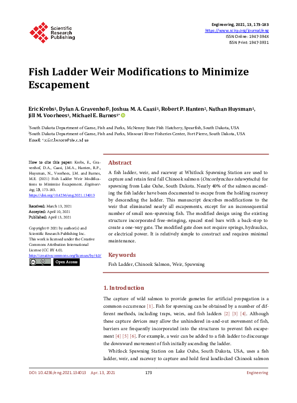 (PDF) Fish Ladder Weir Modifications to Minimize Escapement