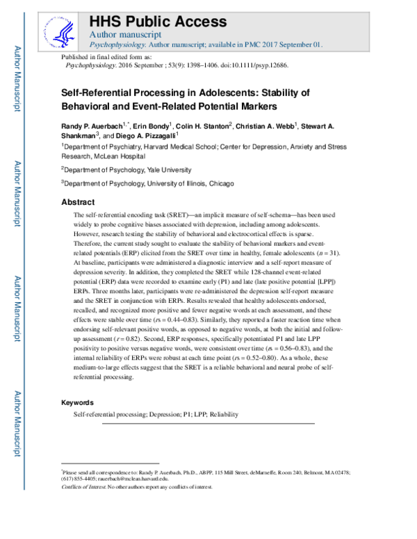 (PDF) Self-referential processing in adolescents: Stability of ...