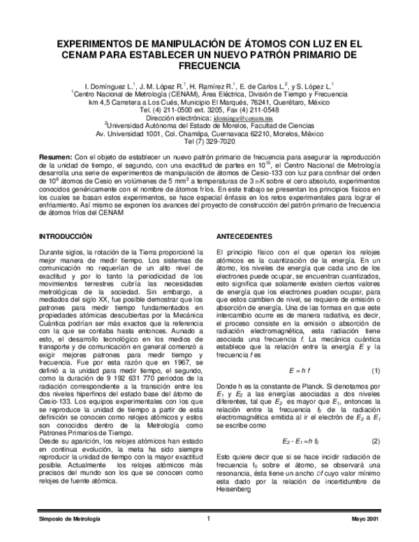 (PDF) Experimentos De Manipulación De Átomos Con Luz en El Cenam Para ...