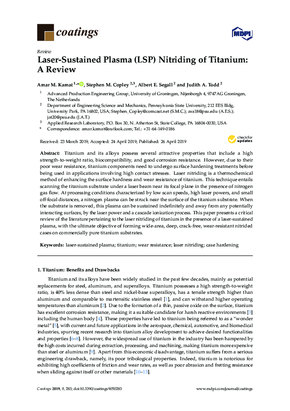 Laser-Sustained Plasma (LSP) Nitriding of Titanium: A Review