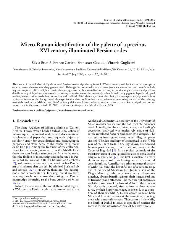 (PDF) Micro-Raman identification of the palette of a precious XVI ...