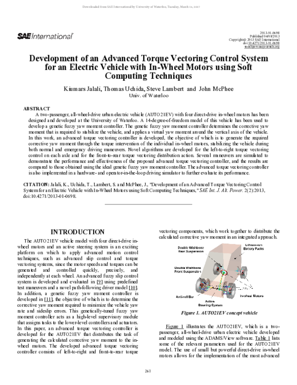 (PDF) Development of an Advanced Torque Vectoring Control System for an ...