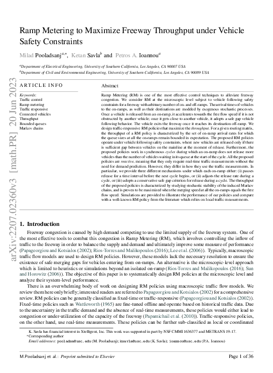 (PDF) Saturation region of Freeway Networks under Safe Microscopic Ramp ...