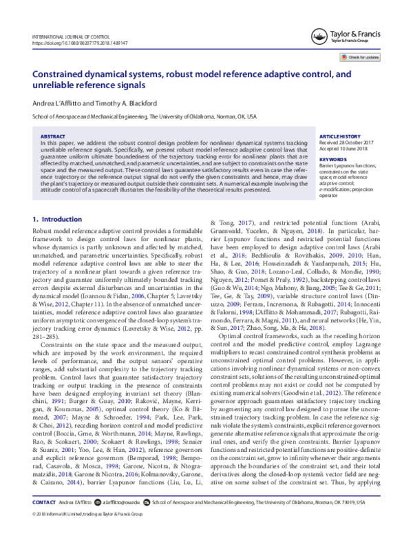 (PDF) Constrained dynamical systems, robust model reference adaptive control, and unreliable ...