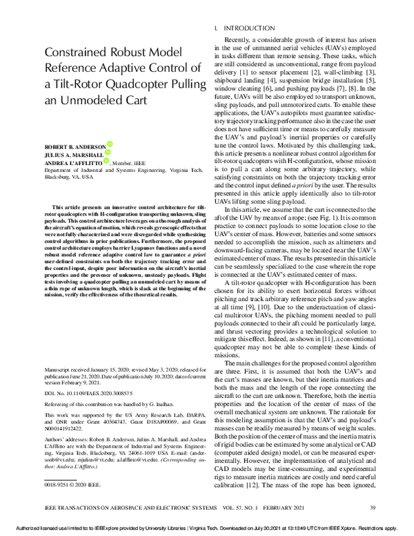 (PDF) Constrained Robust Model Reference Adaptive Control of a Tilt ...
