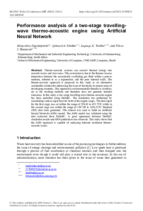 (PDF) Performance analysis of a two-stage travelling-wave thermo ...