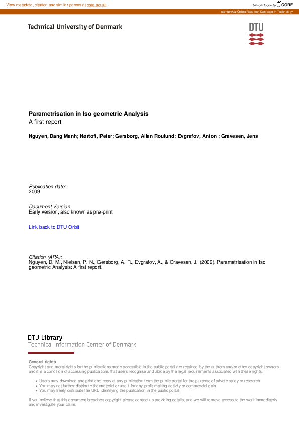 (PDF) Parametrisation in Iso geometric Analysis:A first report
