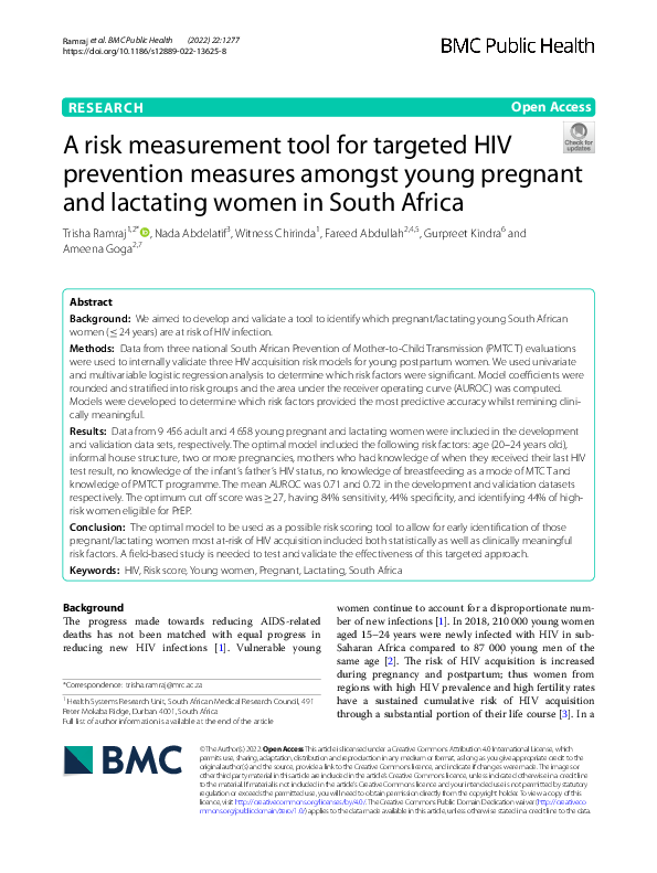 (PDF) A risk measurement tool for targeted HIV prevention measures ...