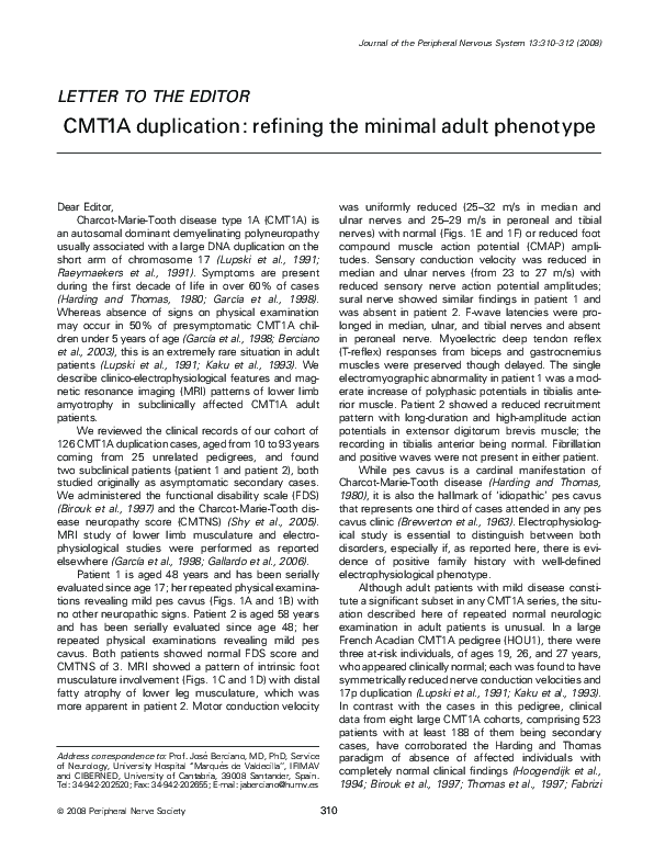 (PDF) CMT1A duplication: refining the minimal adult phenotype