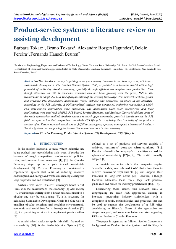 (PDF) Product-service systems: a literature review on assisting development