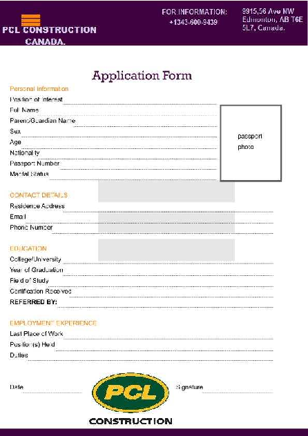(PDF) PCL CONSTRUCTION JOB APPLICATION FORM an (1)