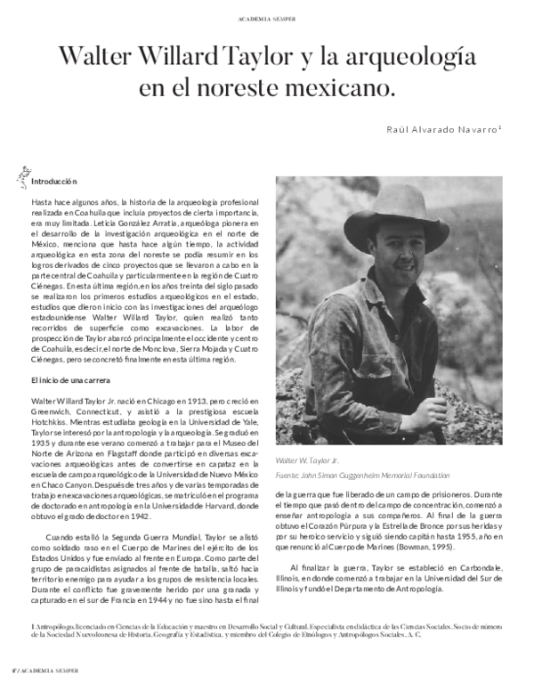 (PDF) Walter Willard Taylor y la arqueología en el noreste mexicano.