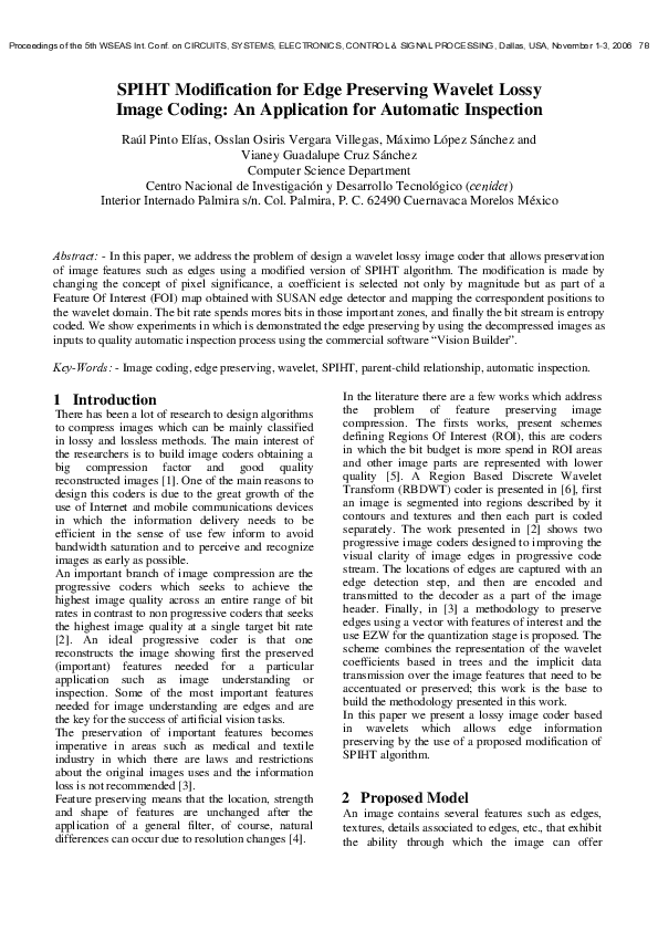 (PDF) SPIHT Modification for Edge Preserving Wavelet Lossy Image Coding ...