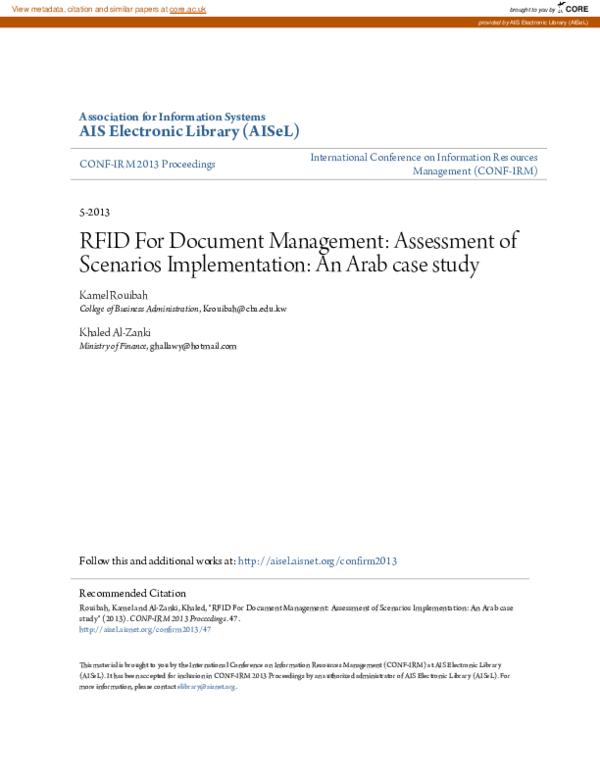 (PDF) RFID For Document Management: Assessment of Scenarios ...