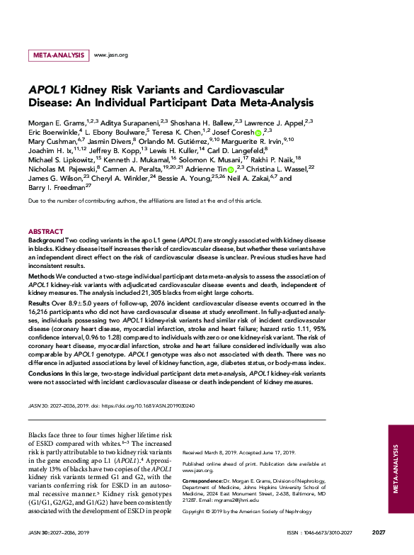 (PDF) APOL1 Kidney Risk Variants and Cardiovascular Disease: An ...