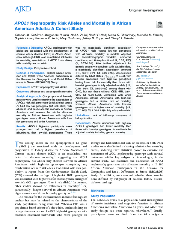 (PDF) APOL1 Nephropathy Risk Alleles and Mortality in African American ...