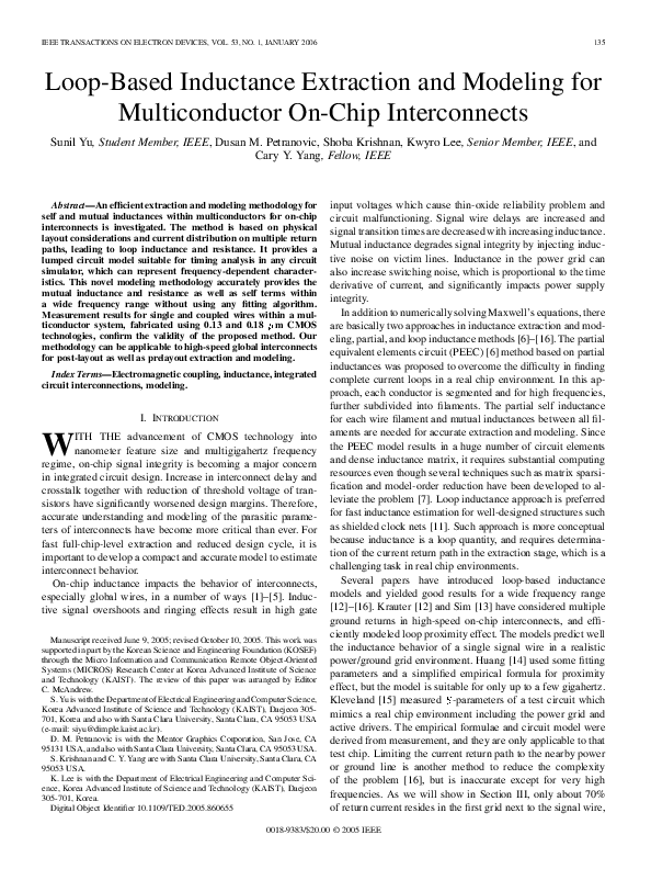Pdf Loop Based Inductance Extraction And Modeling For Multiconductor On Chip Interconnects
