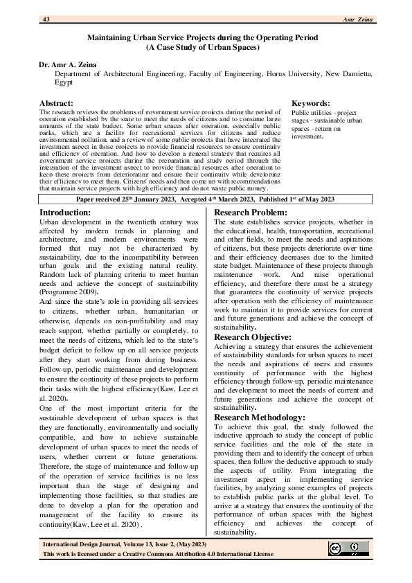 (PDF) Maintaining Urban Service Projects during the Operating Period (A ...