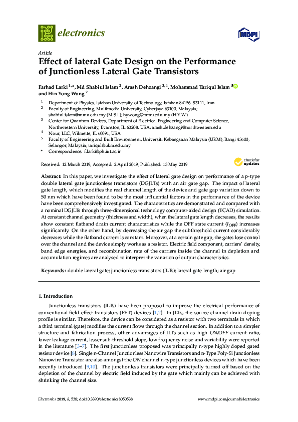 (PDF) Effect of lateral Gate Design on the Performance of Junctionless ...
