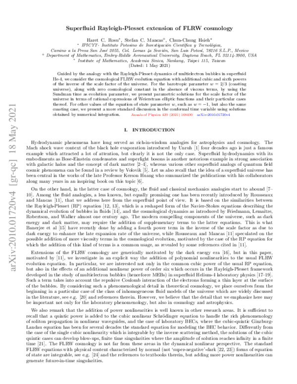 (PDF) Superfluid Rayleigh–Plesset extension of FLRW cosmology