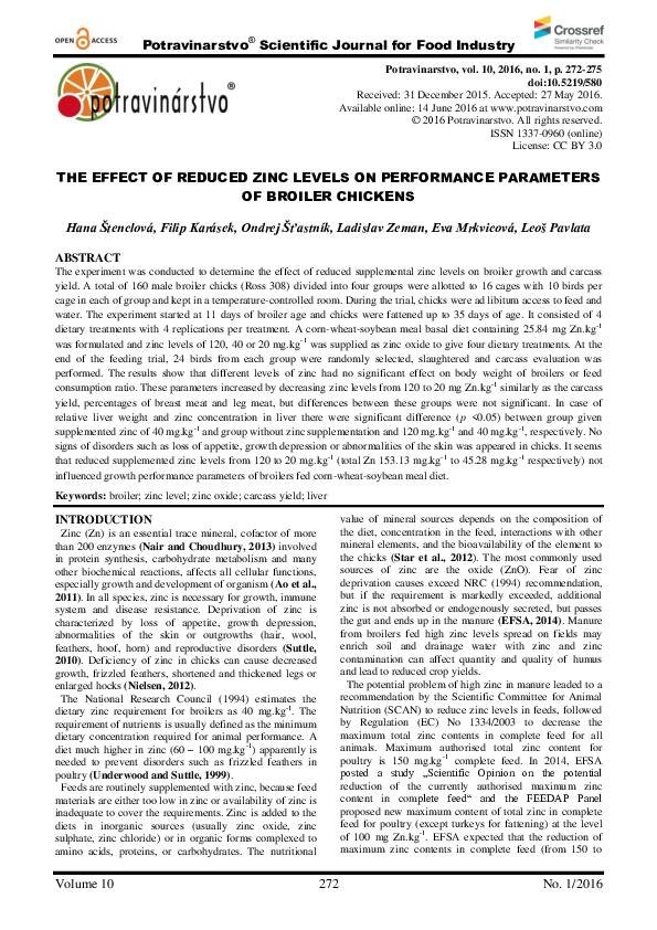 (PDF) The effect of reduced zinc levels on performance parameters of ...