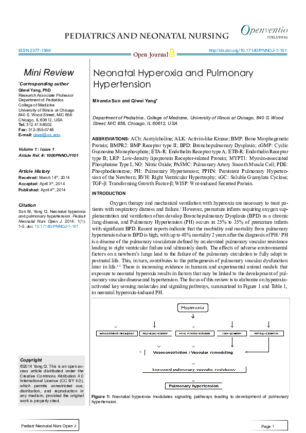 (PDF) Neonatal Hyperoxia and Pulmonary Hypertension