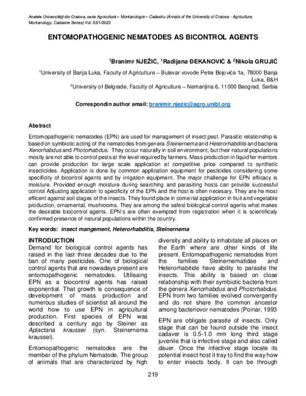 (PDF) Entomopathogenic Nematodes as Bicontrol Agents