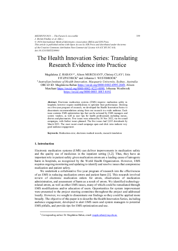 (PDF) The Health Innovation Series: Translating Research Evidence into ...